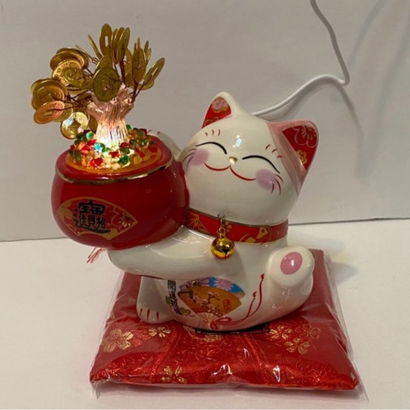 Accents | Lucky Cat With Led Coin Tree Maneki Neko Yakushi Kiln Mino ...